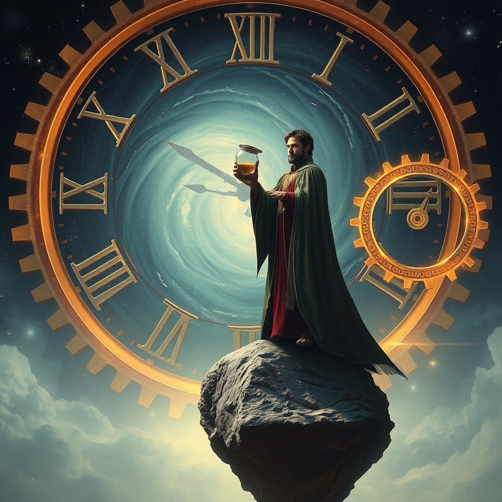 Timekeeper's Regal Solitude in Cosmic Void - AI Art
