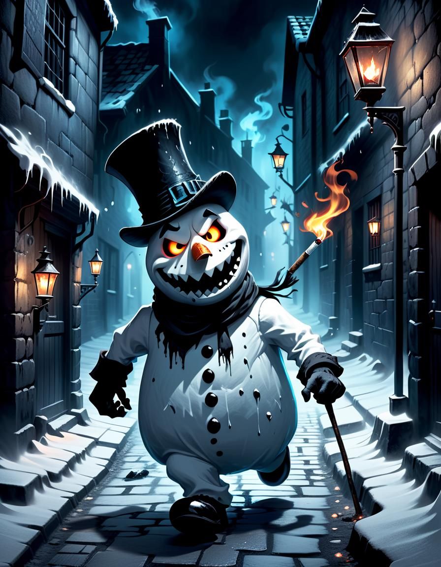 Ethereal Dark Fantasy Snowman in Chiaroscuro - AI Art