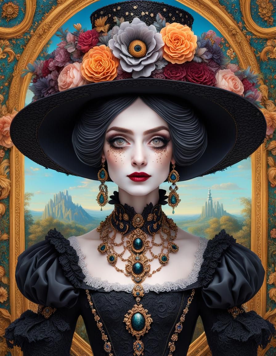 Centered portrait of a Gothic Beautiful maiden with adorable smile and ...