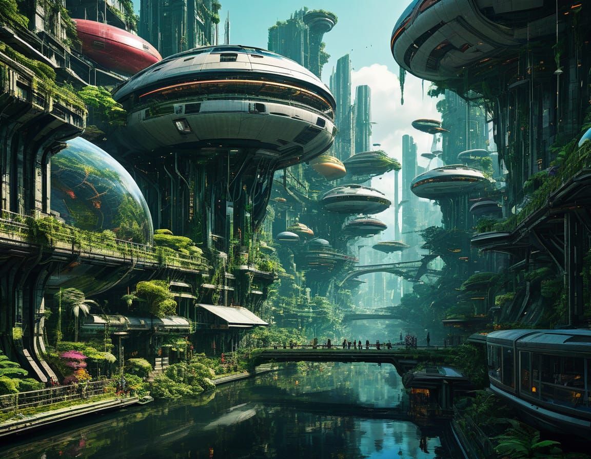 Solarpunk Future City in a Vibrant Biomechanical B... - AI Art