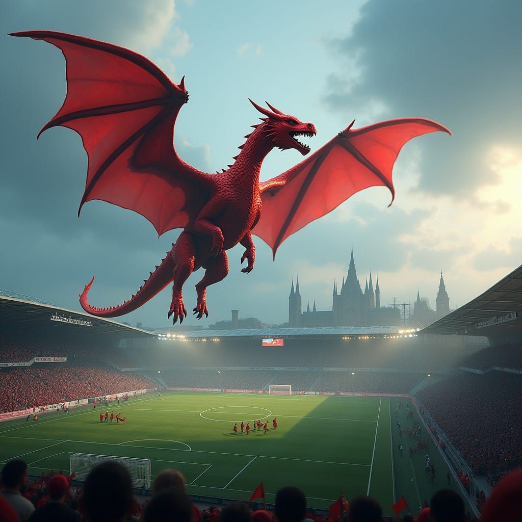 Majestic Red Welsh Dragon Soars Over Cardiff Arms ... - AI Art