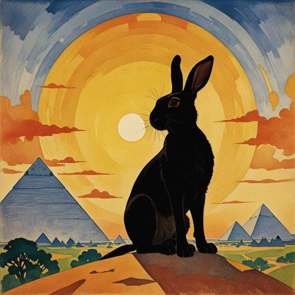 Giant Rabbit Silhouette Against Ancient Pyramids - AI Art