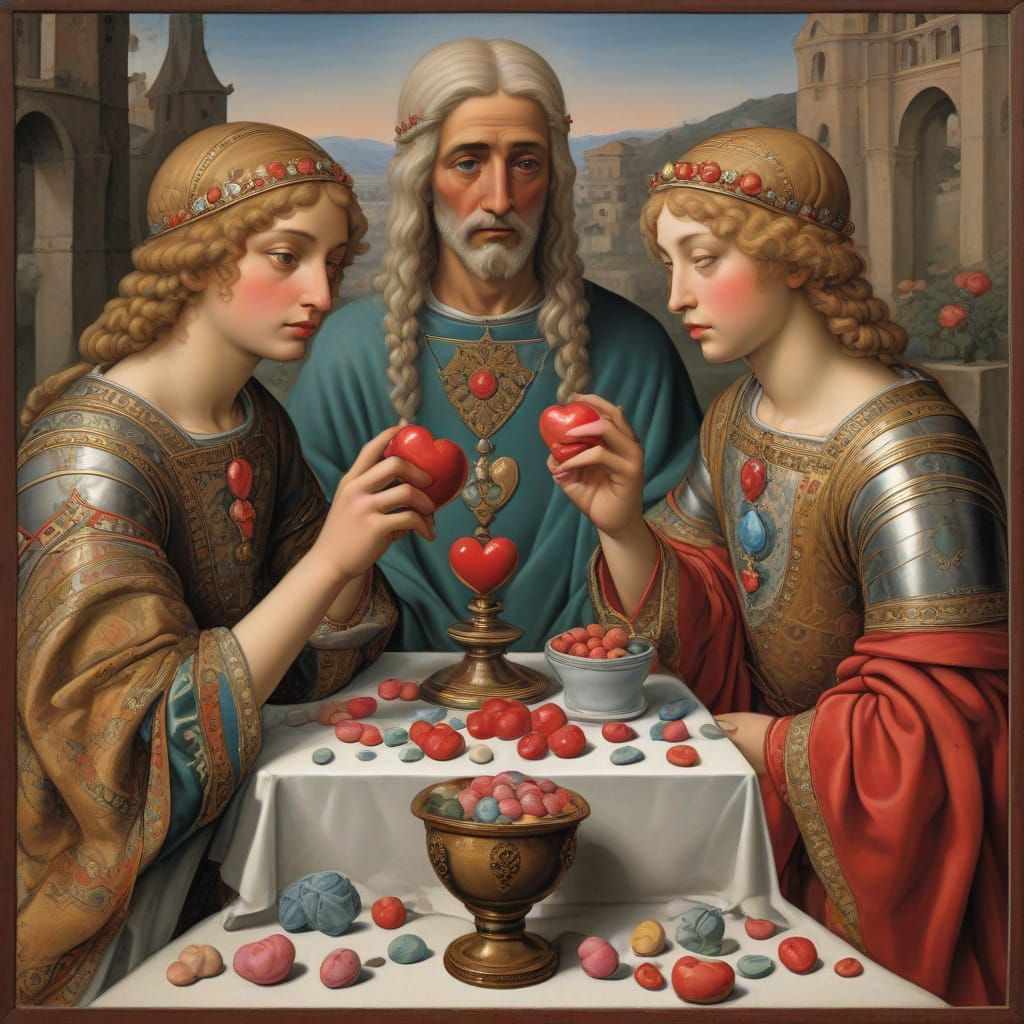 Renaissance-Inspired Hearts with Sacred Symbolism - AI Art