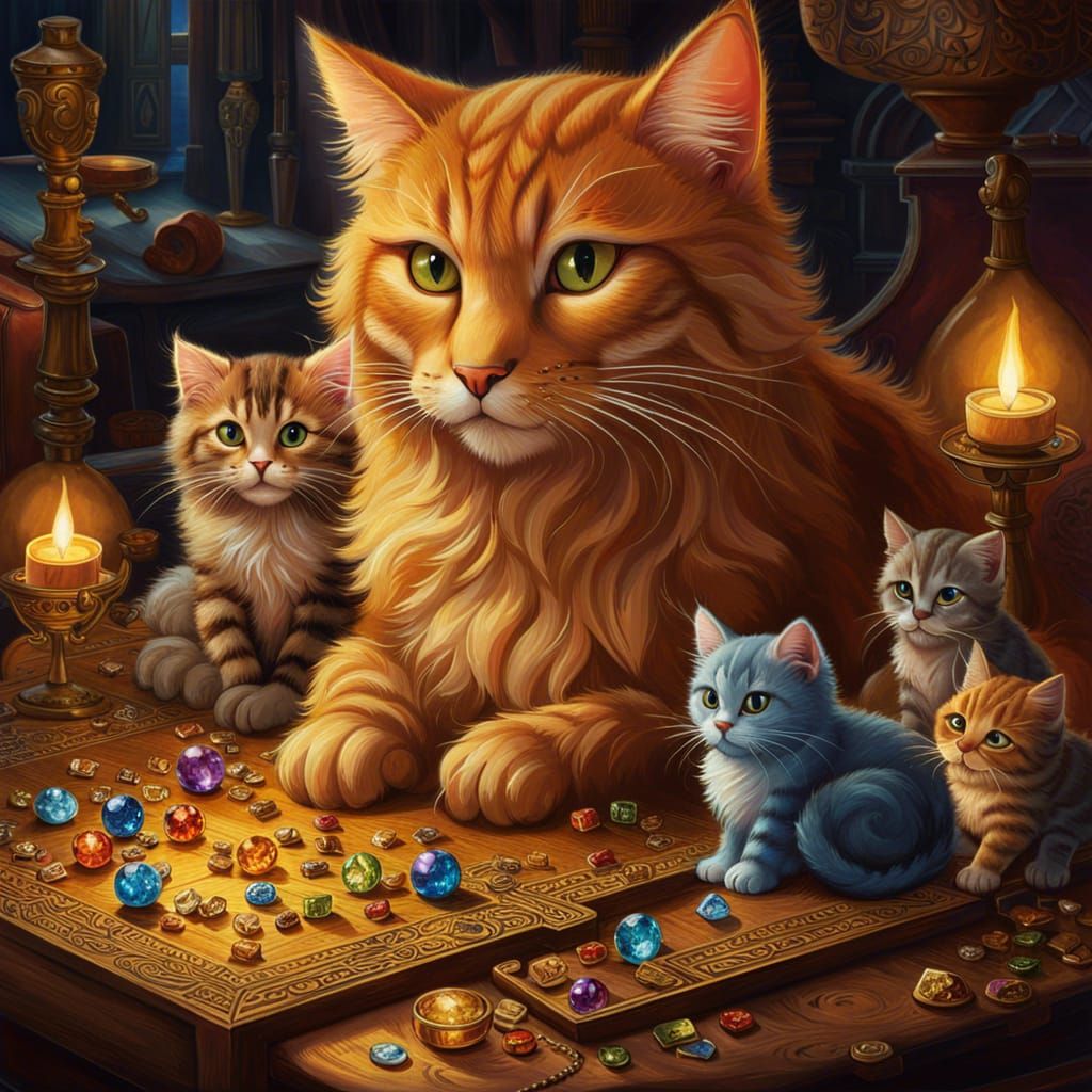 Teamwork Of Cats Sorting Jewels - AI Generated Artwork - NightCafe Creator
