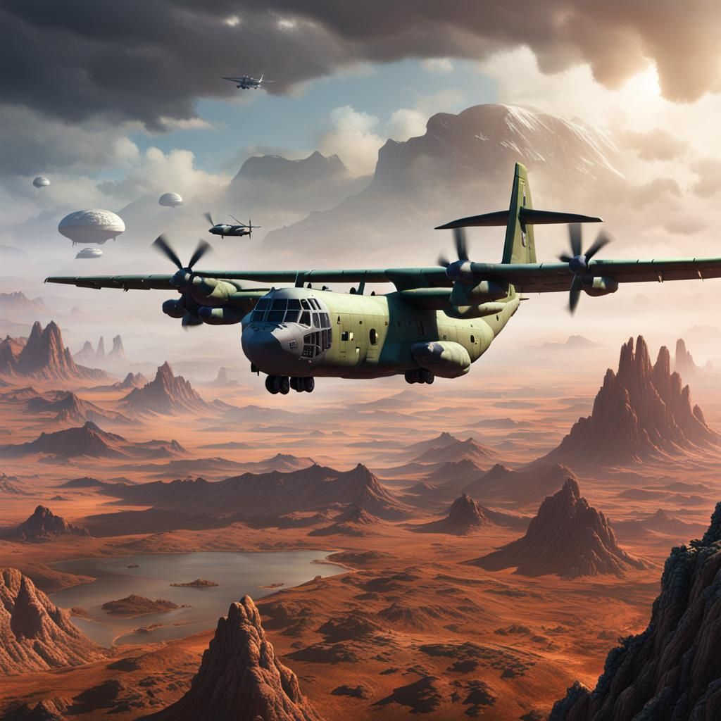 C130 Gunship Flying over Mars in 2024 - AI Generated Artwork ...