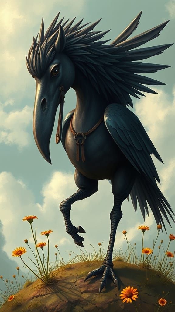 Mysterious Crow Horse Hybrid Roams Tim Burton Fant... - AI Art