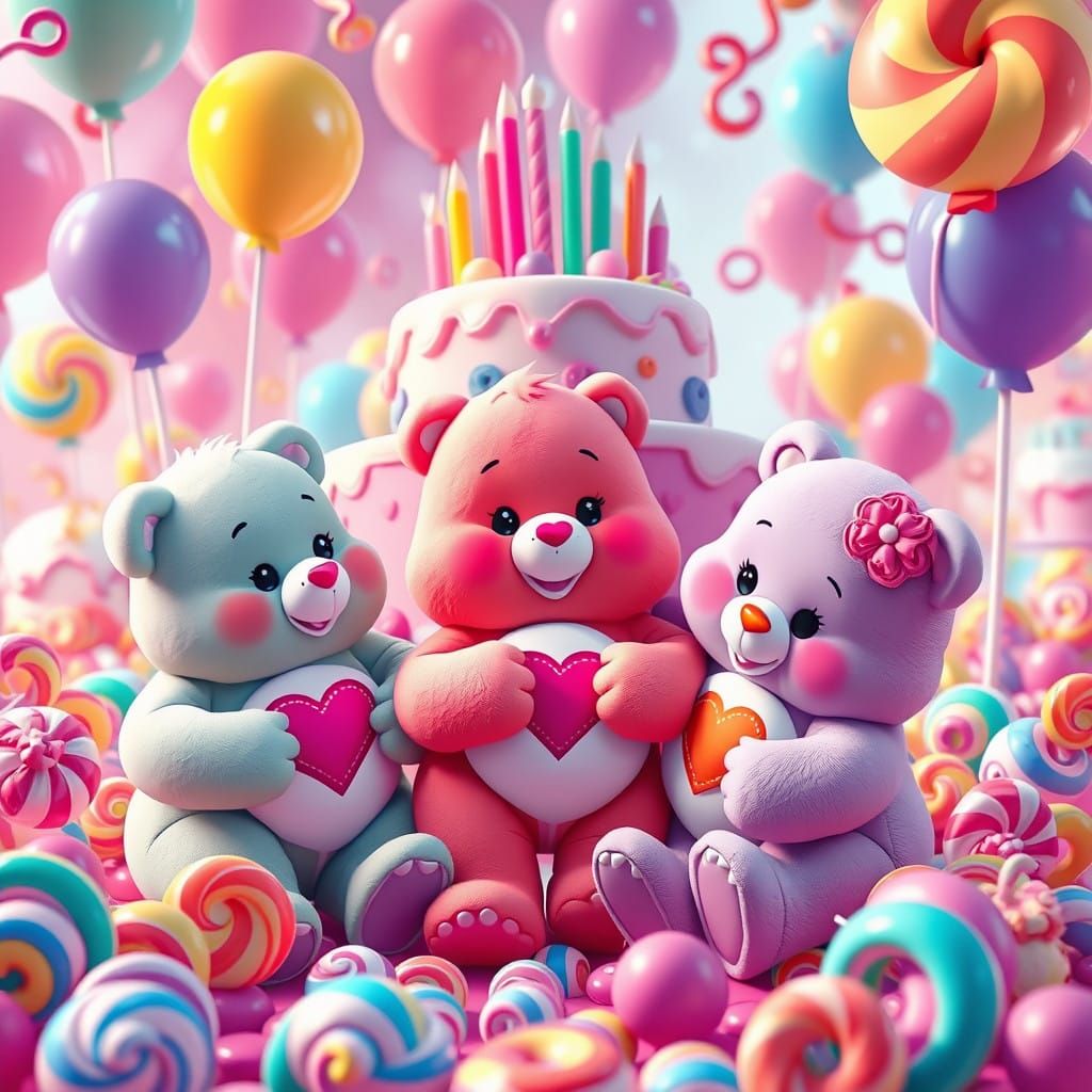 Vibrant Candyland Whimsy with Care Bears - AI Art