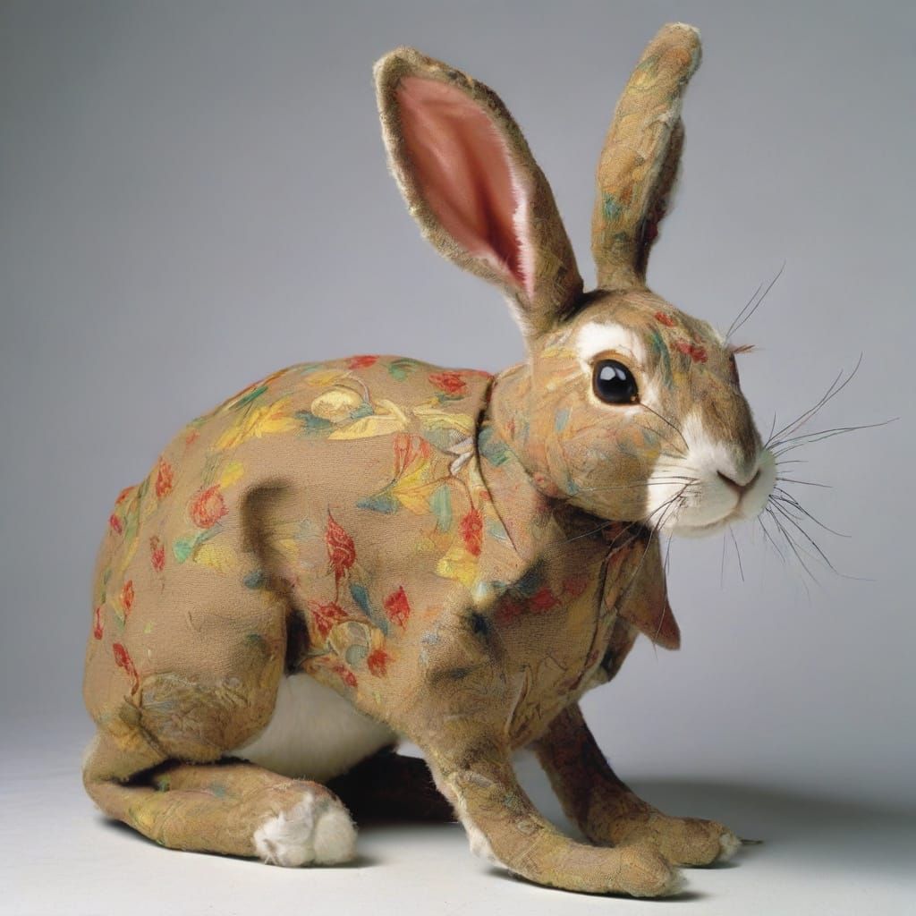 Surreal Fabric Rabbit with Twisted Ears - AI Art