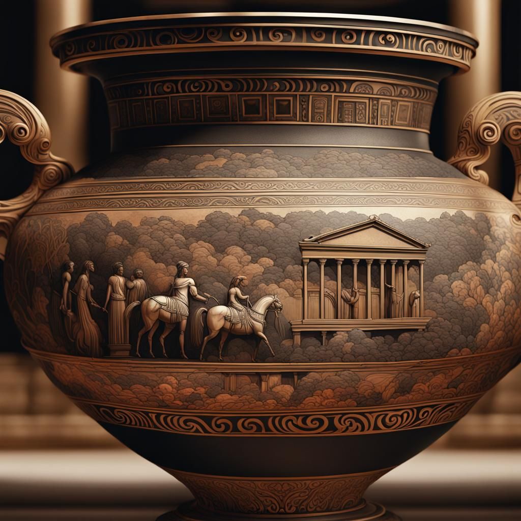 Close up of artwork detail on an ancient Grecian urn. - AI Generated ...