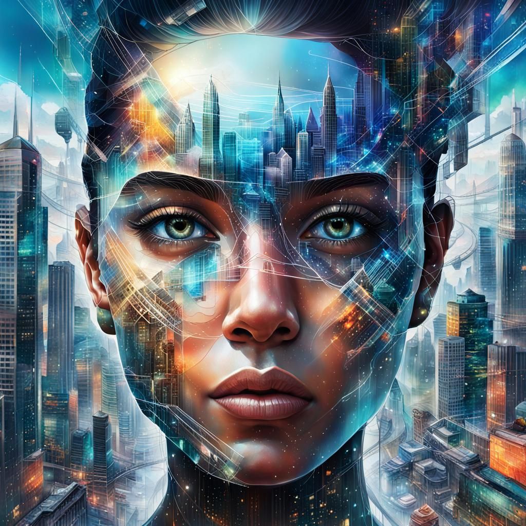 a digital painting of a woman's face and her face is surrounded by a ...