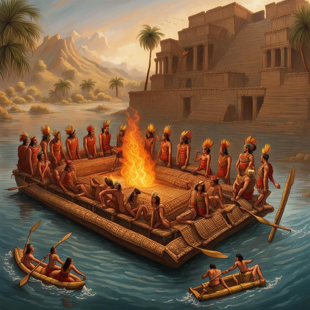 Aztec Fire Raft - AI Generated Artwork - NightCafe Creator