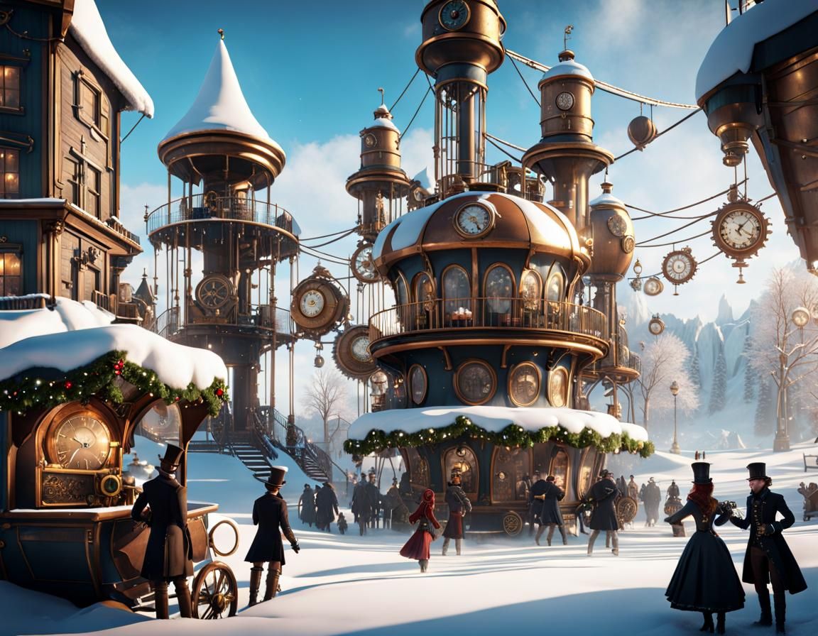 Steampunk Winter Wonderland - AI Generated Artwork - NightCafe Creator