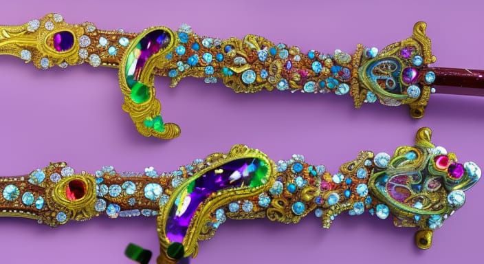 long & ornate crystal Sword with colorful gemstones... - AI Generated ...