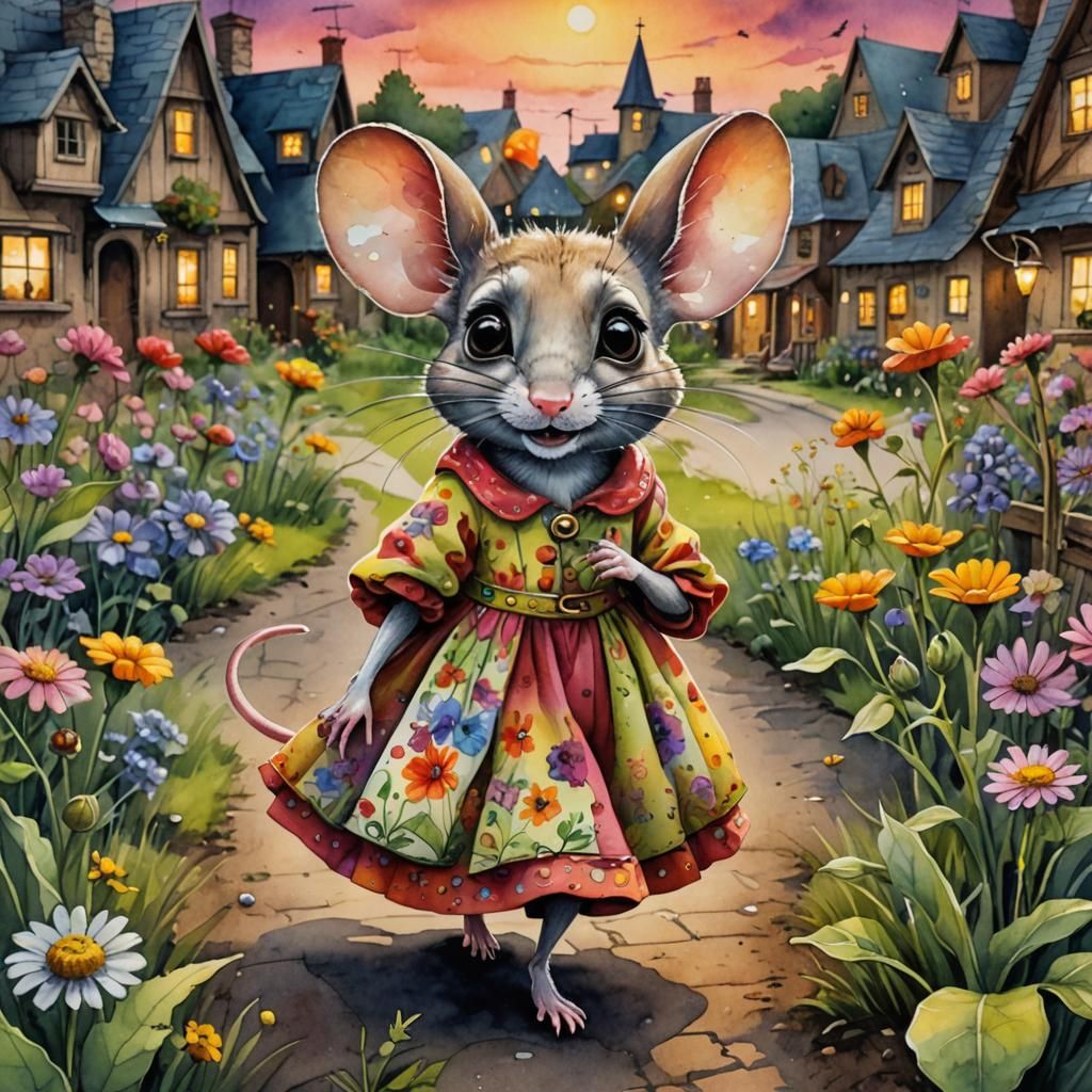 WATERCOLOR AND INK: (whimsical cute eccentric QUIRKY HAPPY Lady_Mouse ...