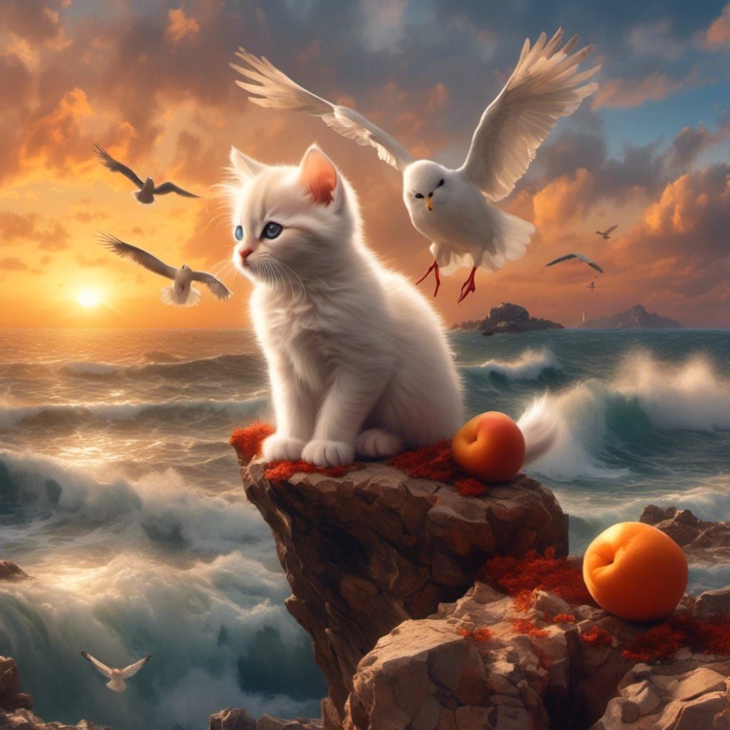 A white is sitting on a rock looking at the ocean, looking, waiting for ...