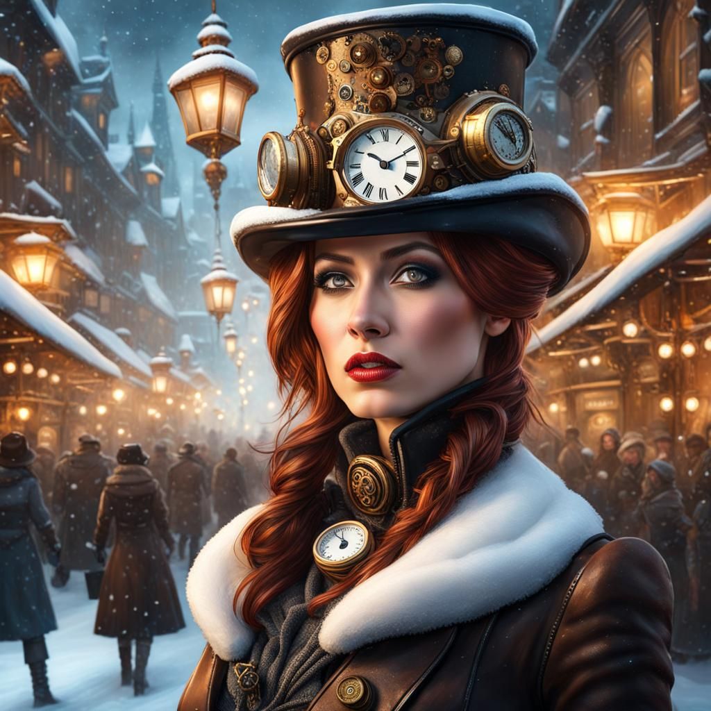 Lady of the Steampunk Snow (B) - AI Generated Artwork - NightCafe Creator
