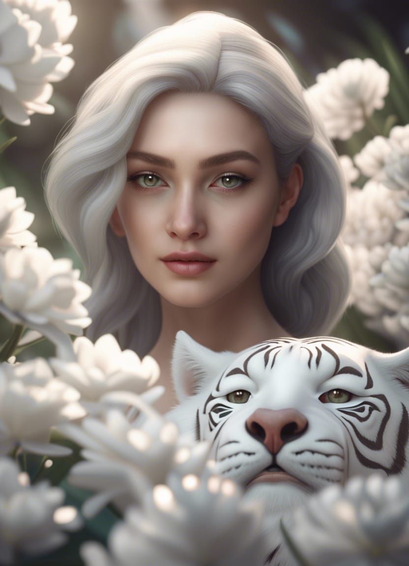 "Tay, The White Tiger lady" - AI Generated Artwork - NightCafe Creator