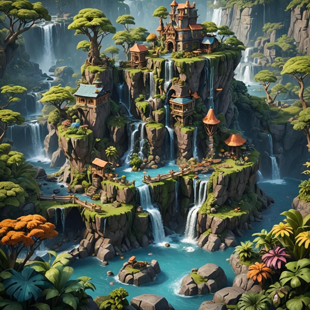 cute island with animals and waterfall - AI Generated Artwork ...