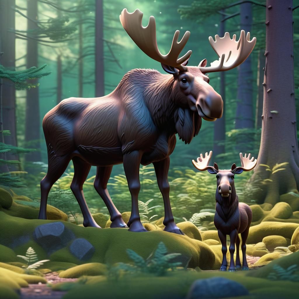 Moose and Mini-Moose - AI Generated Artwork - NightCafe Creator