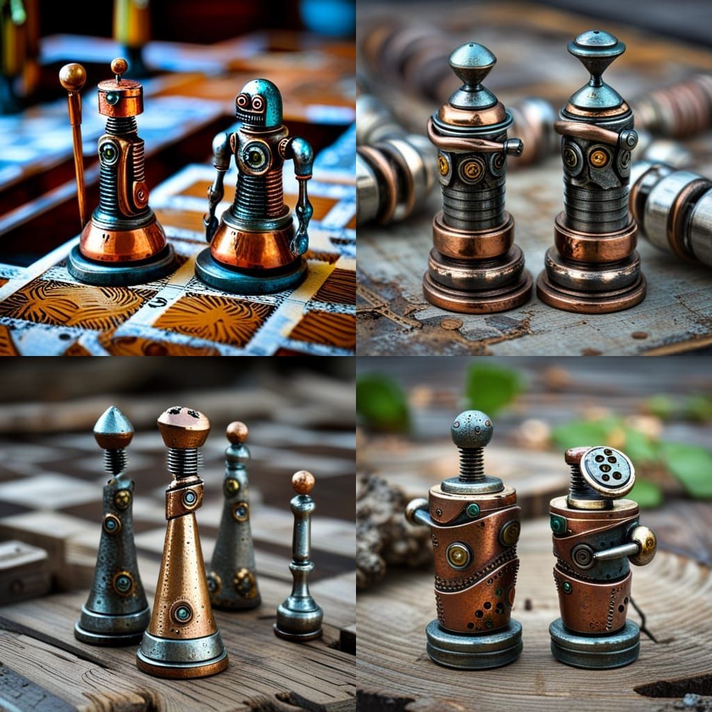 Robot chess set steampunk cyberpunk patina copper hammer. hammered ...