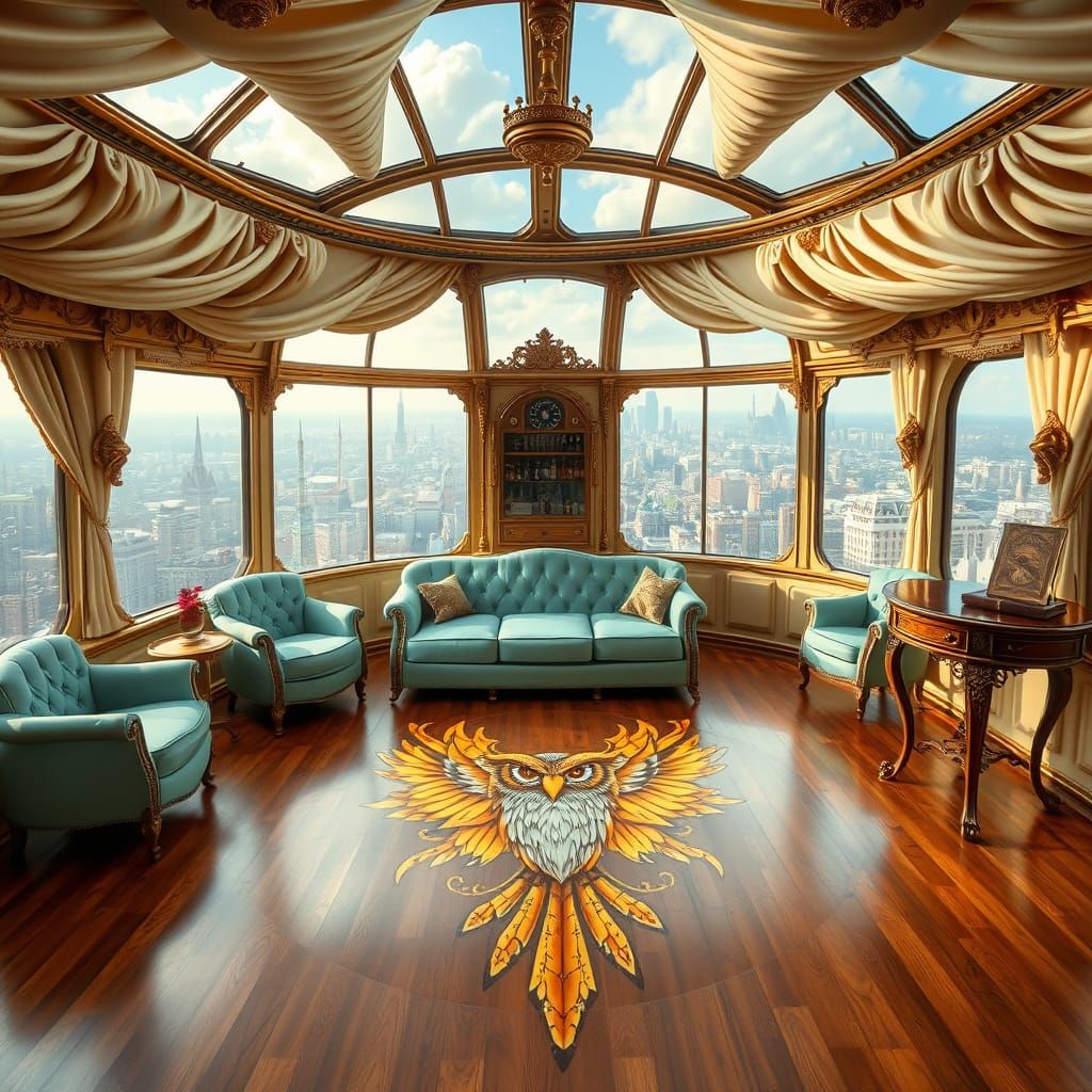 Steampunk Airship Interior with Breathtaking City ... - AI Art