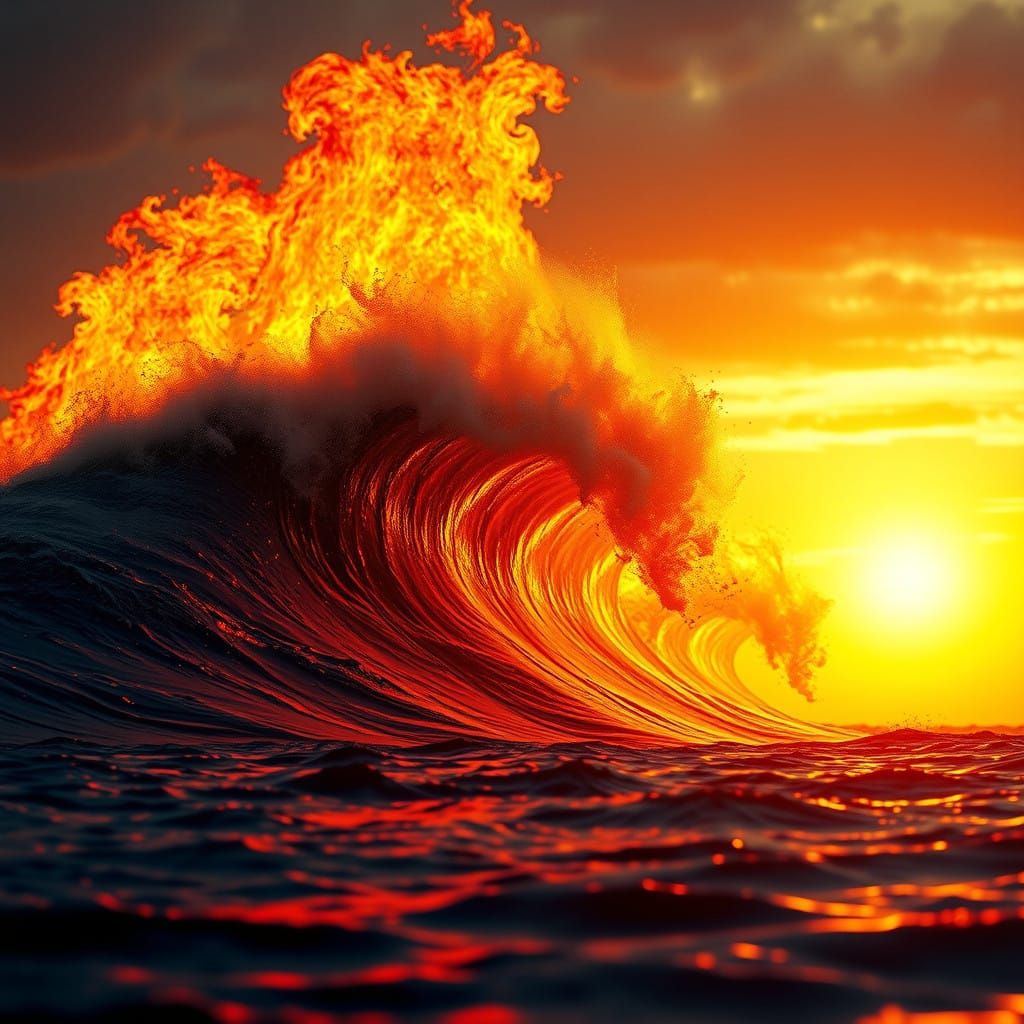 Surreal Fire Waves in Golden Hour Cinematic Style - AI Art