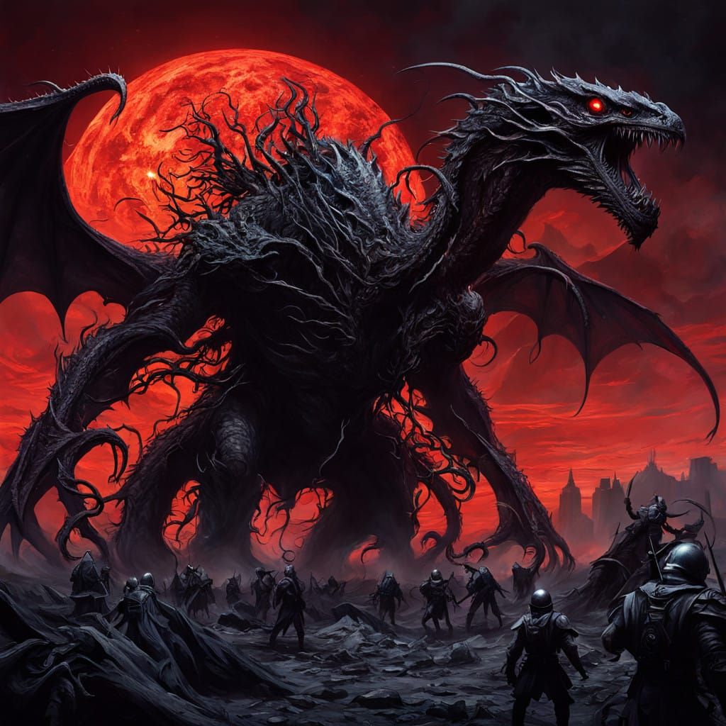 Dark Planet Cryptid Battle in Crimson Twilight as ... - AI Art