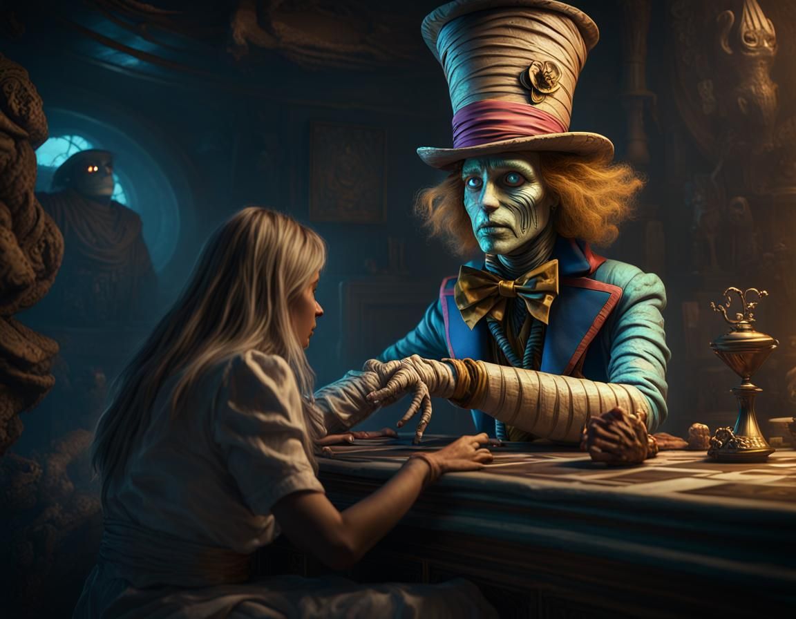 Alice meets Mad Hatter Mummy - AI Generated Artwork - NightCafe Creator