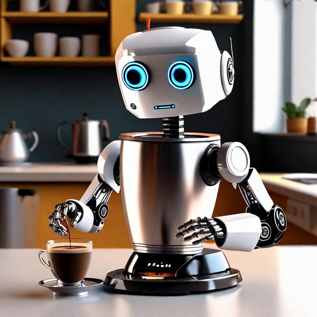 Small robot making coffee - AI Generated Artwork - NightCafe Creator