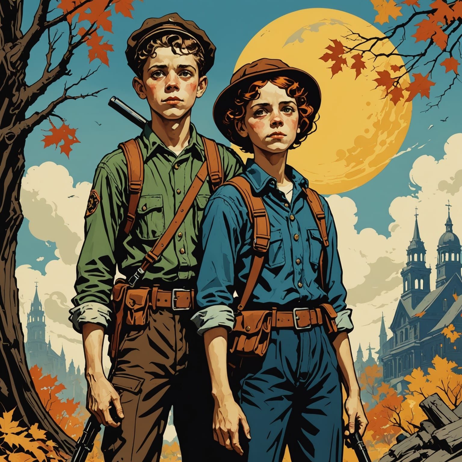 Undead Teen Anarchists in Rockwell-Parrish Style - AI Art