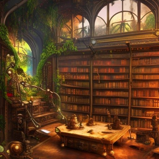 Cozy Jungle Library - AI Generated Artwork - NightCafe Creator