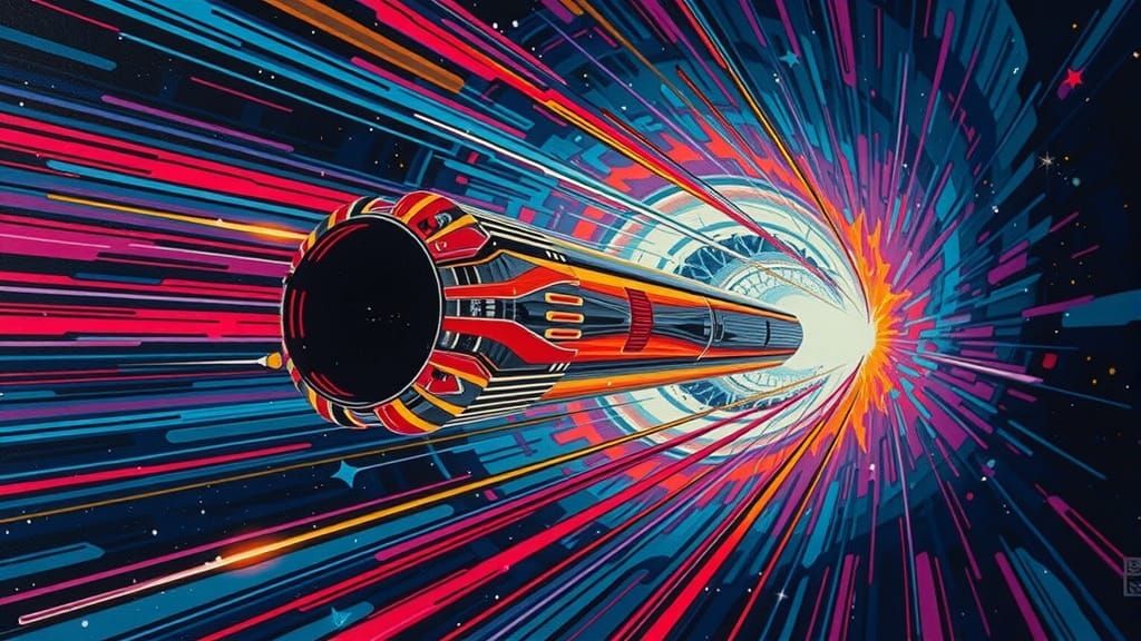 Retro-Futuristic Starship Accelerates Through Cosm... - AI Art