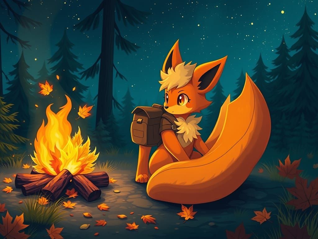 Vulpix Surrounded by Autumn Leaves in Warm Golden ... - AI Art