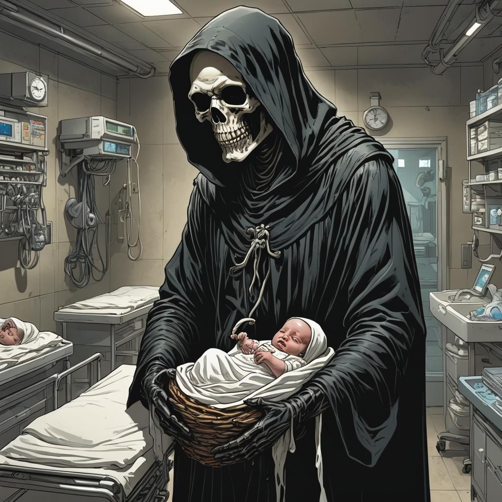 a grim reaper holding a newborn baby - AI Generated Artwork - NightCafe ...