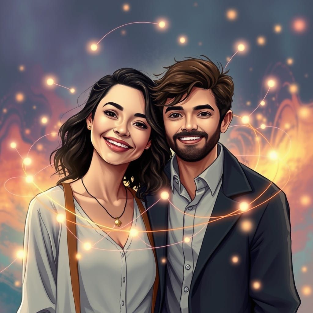 Ethereal Couple Embracing Quantum Unity - AI Art