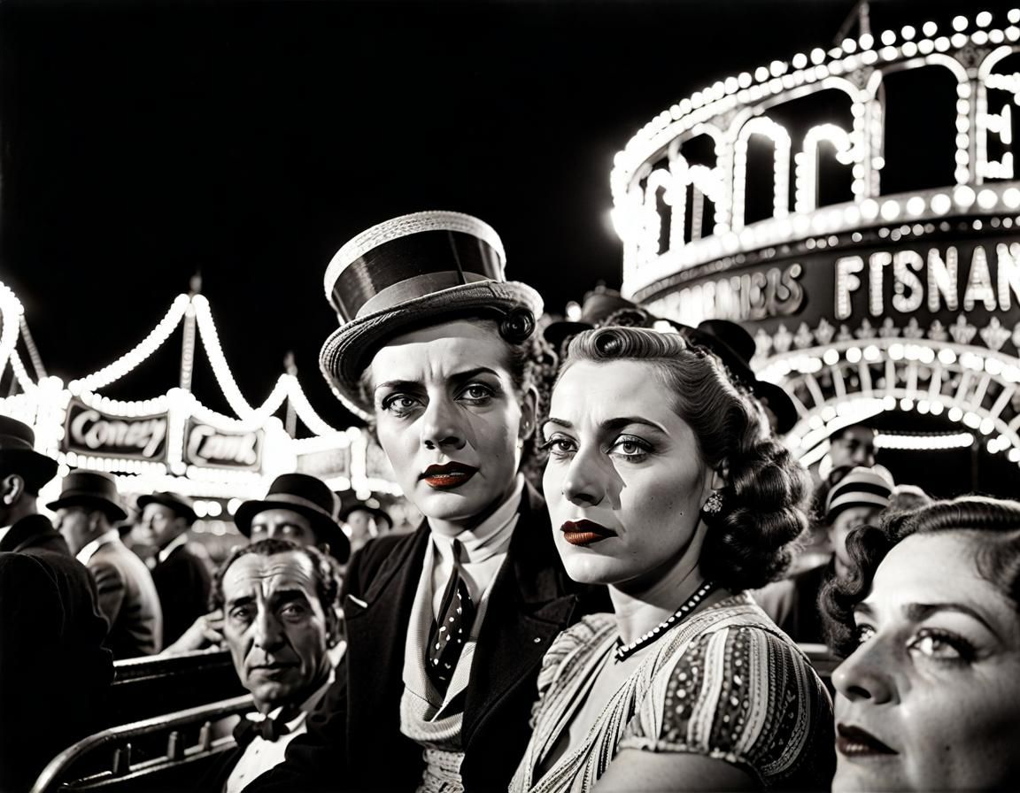 Carnival folk at night 1930s 1940s Coney Island Amusement Carnival Park ...