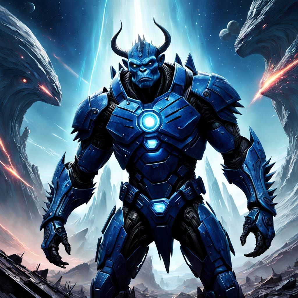 ape-like humanoid studded with reinforced steel horns, spikes, and a ...