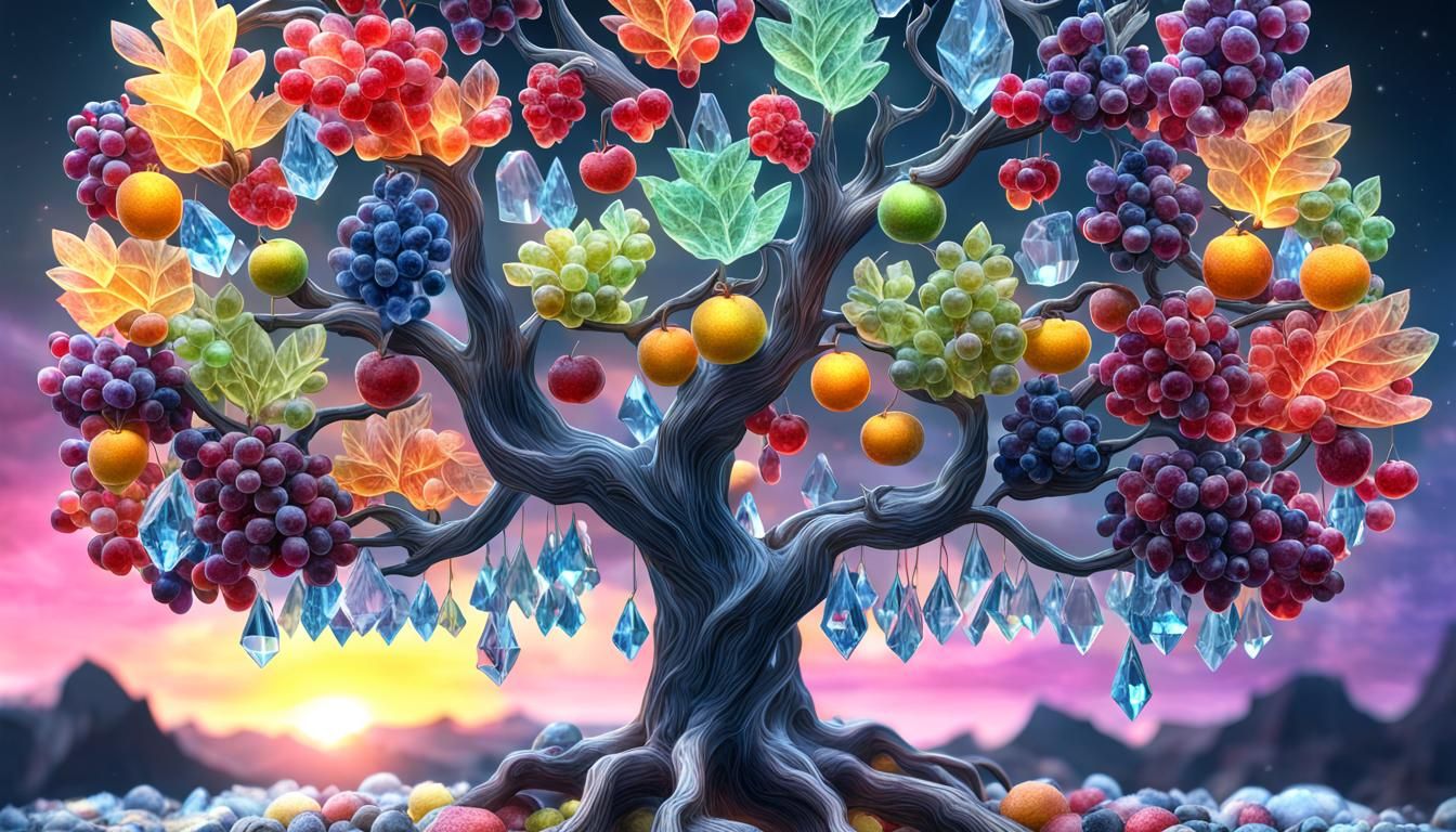 A crystal tree growing colourful crystal fruits - AI Generated Artwork ...