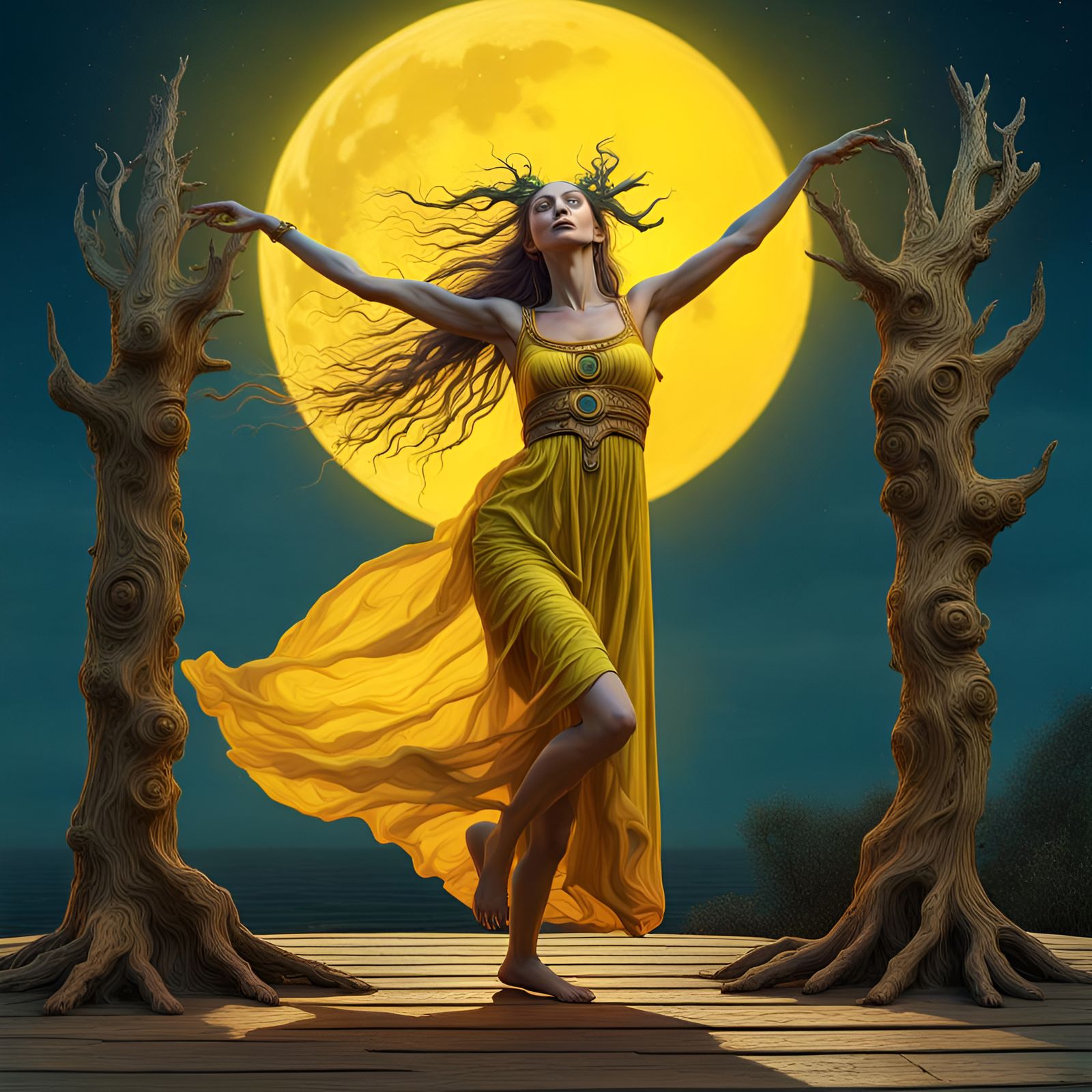 Druid dancing under the moon - AI Generated Artwork - NightCafe Creator