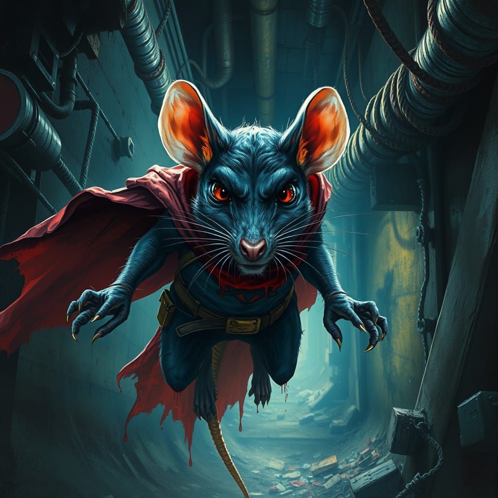 superhero rat flying through the sewer