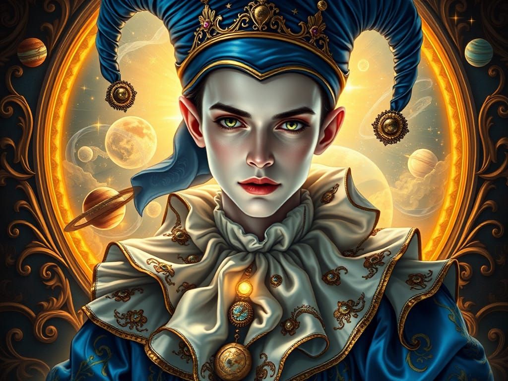 Baroque Jester in Celestial Portal, Venetian Carni... - AI Art