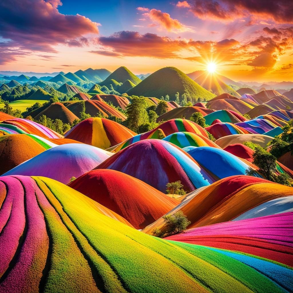 Candy Wonderland landscape, Chocolate hills, gummy bears frolicking in ...