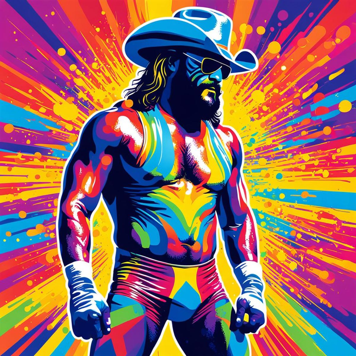 psychedelic colorful silhouette of the wrestler Macho Man Randy Savage ...