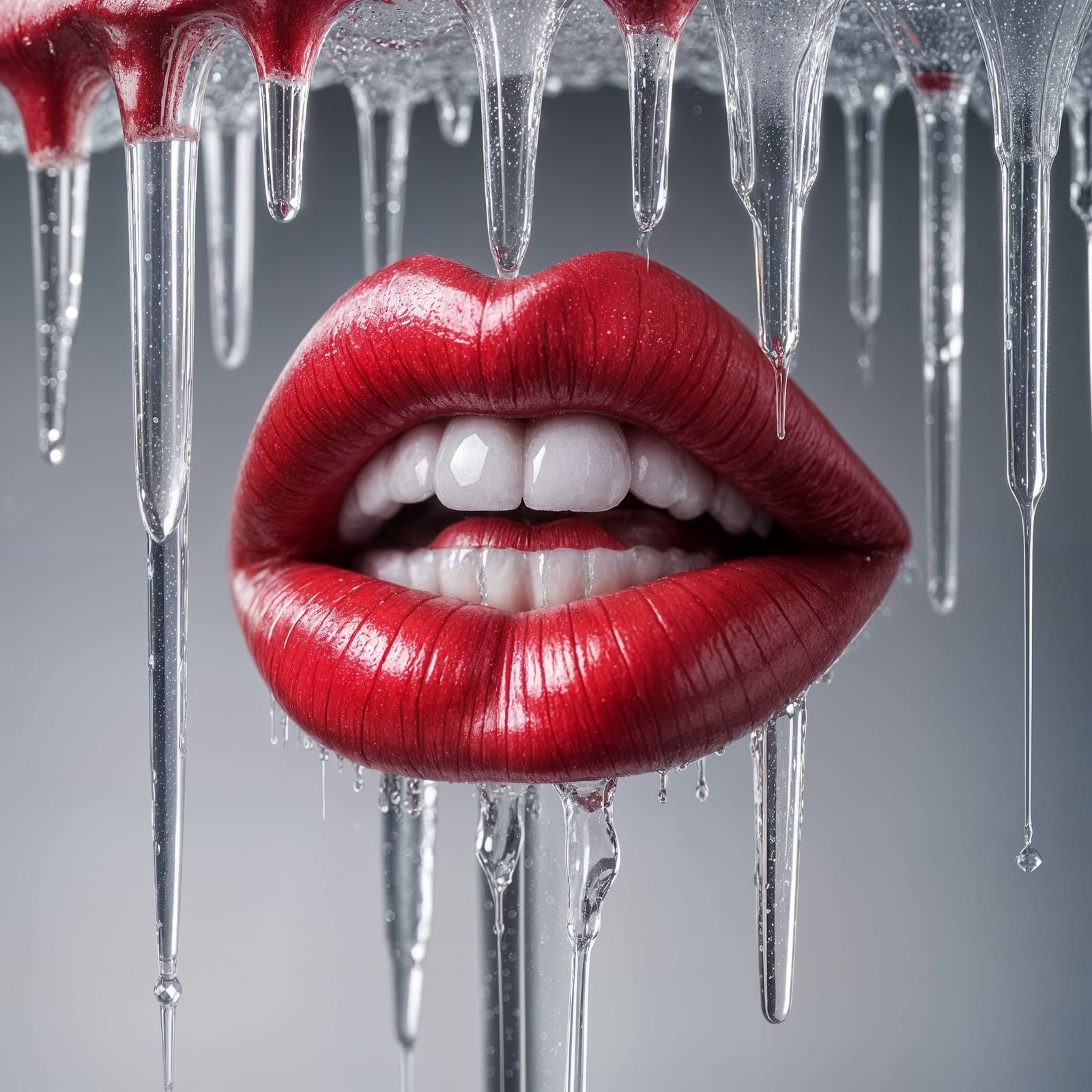 Hyper Realistic Red Lips Frozen in Sparkling Icicl... - AI Art