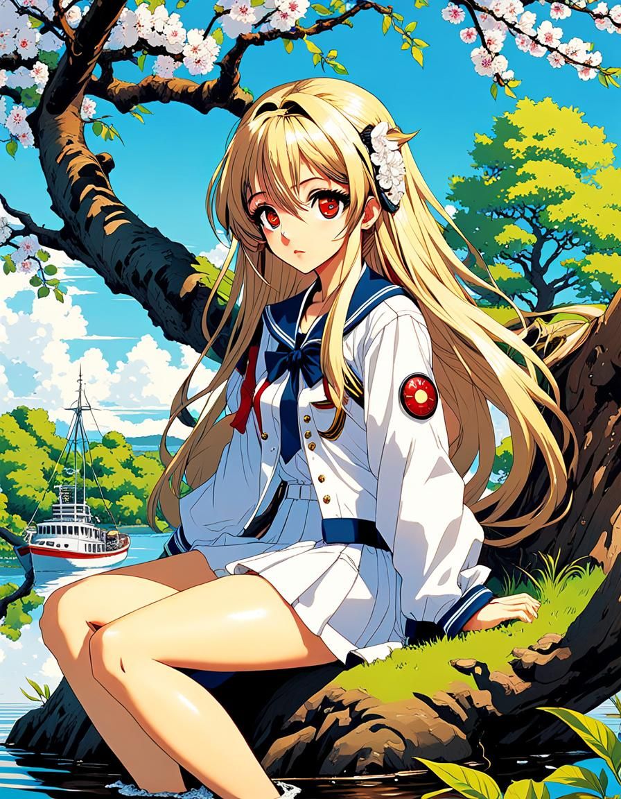 1985’ anime video game by Katsuya Terada, beautiful anime girl sitting ...