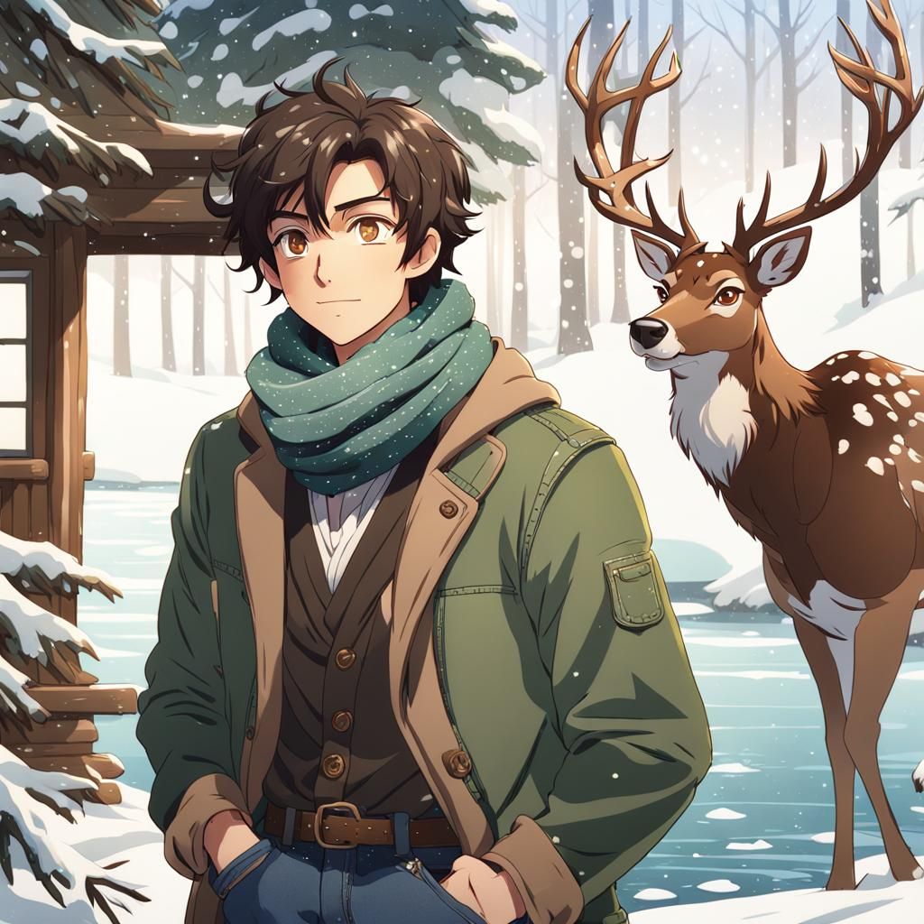 My dearest deer - Adorable Winter Scene of a Boy in a Cozy C...