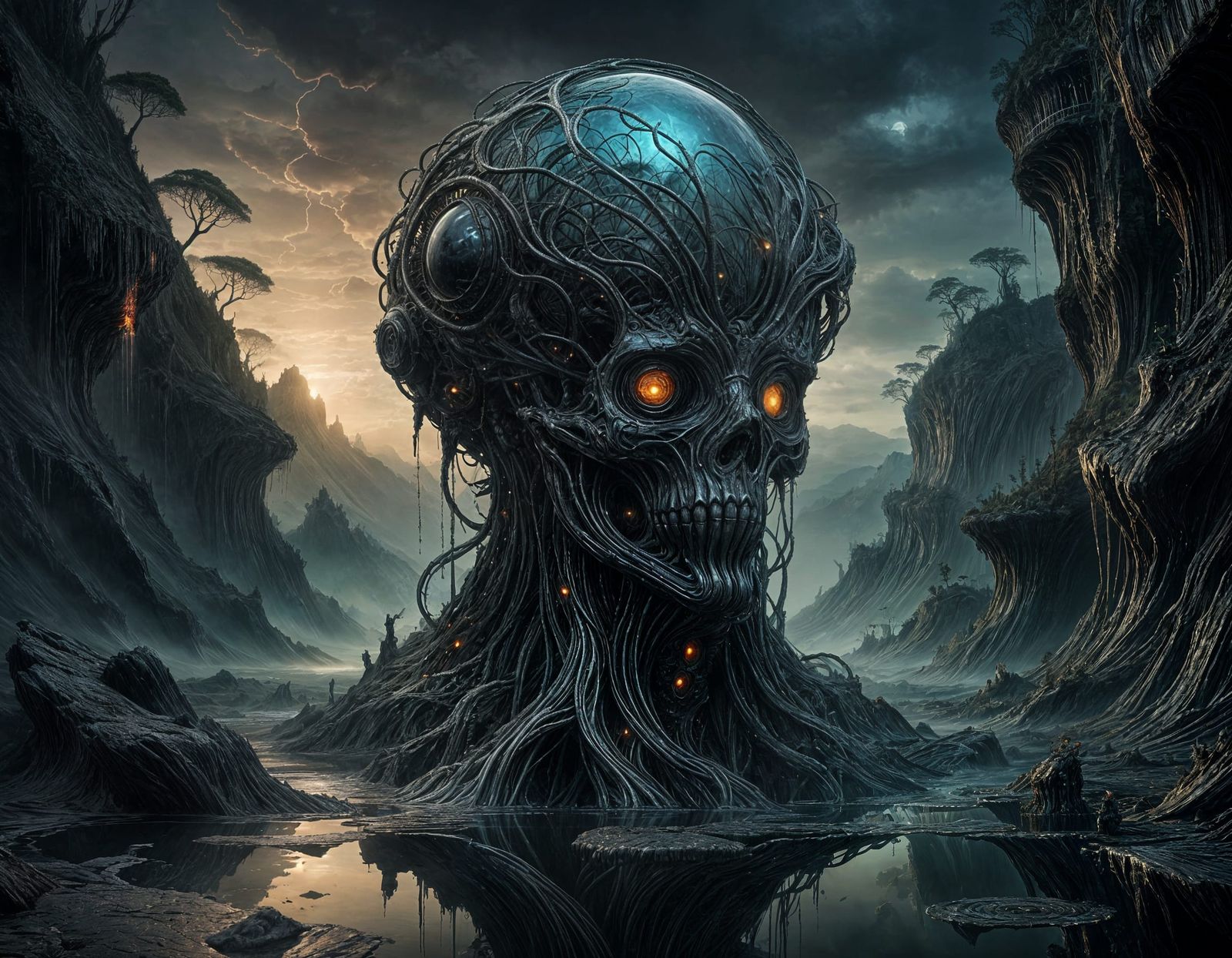 A hazardous biomechanical obsidian island.