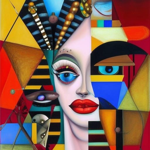 Steampunk harlequin Surreal Patchwork of a Woman, with big colorful ...