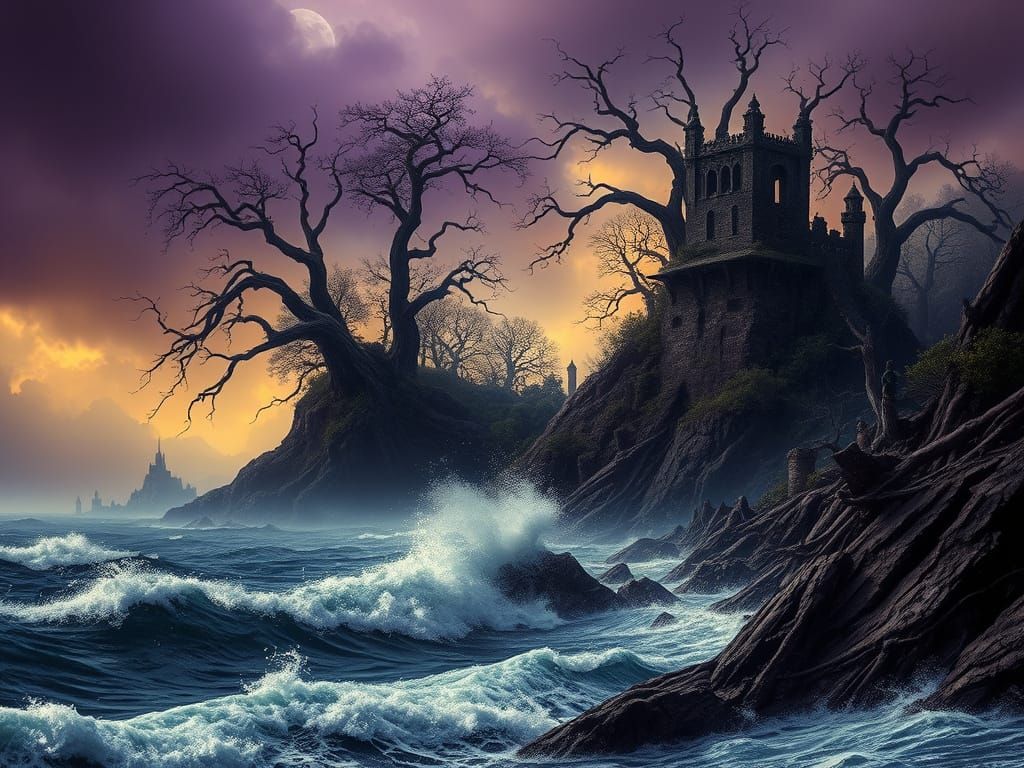 Mysterious And Disturbing Island Coast As Viewed From The Sea