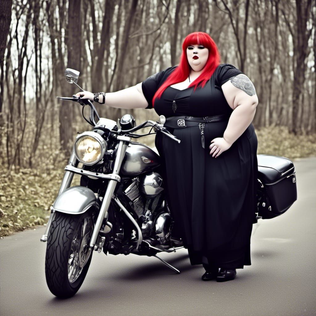 bbw curvy gothic on a motorcycle - AI Generated Artwork - NightCafe Creator